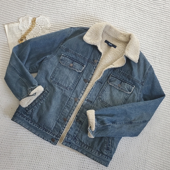 GAP | Jackets & Coats | Vintage Gap Sherpa Lined 0 Cottom Denim Jacket ...